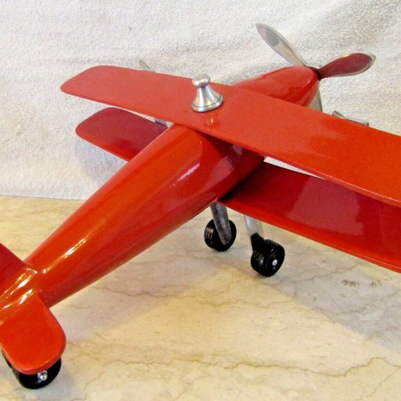 Accents | Vintage Red Metal Prop Biplane With Moving Propellers And ...